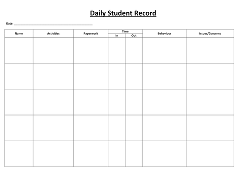 Daily Student Record | Teaching Resources