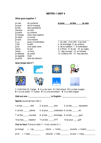 Hobbies & the weather in French | Teaching Resources