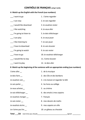 infinitives & daily routine Tests in French | Teaching Resources