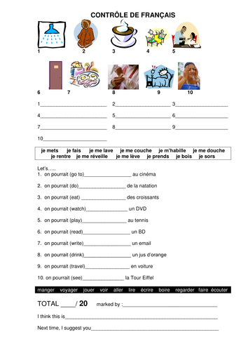 infinitives & daily routine Tests in French | Teaching Resources