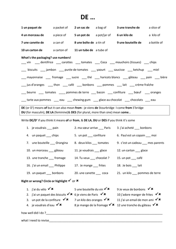 de partitive article in French | Teaching Resources