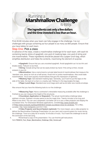 The Marshmallow Challenge | Teaching Resources