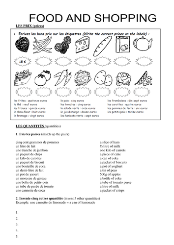 Food & quantities worksheet | Teaching Resources