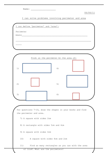 Area and Perimeter Powerpoint and worksheet | Teaching Resources