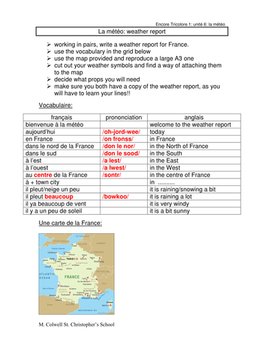 Oral presentation on the weather: Year 7 French | Teaching Resources