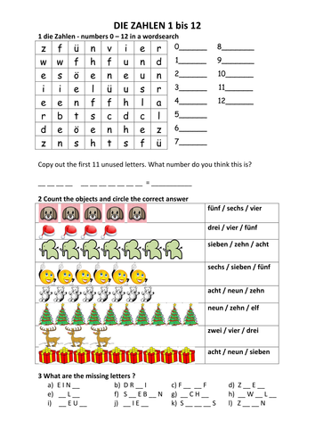 numbers 1 to 12 in German | Teaching Resources