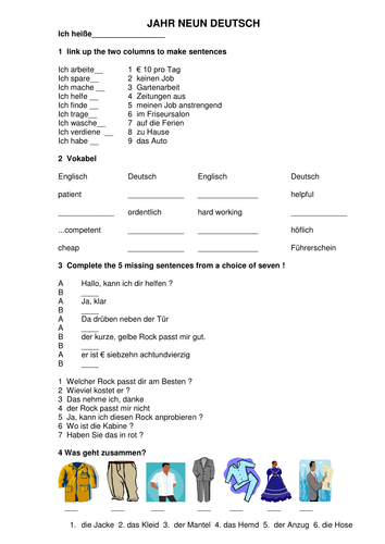 German revision sheet for Yr9 | Teaching Resources