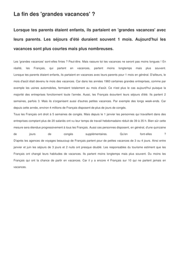 Les Grandes Vacances - imperfect & present | Teaching Resources