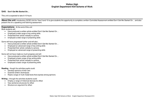AQA English Language Unit 3b Don't Get Me Started | Teaching Resources