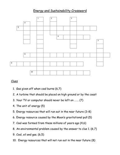 Energy and Sustainability Crossword | Teaching Resources