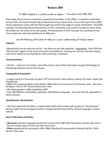 Introduction to A Level / IB Level History: Russia | Teaching Resources
