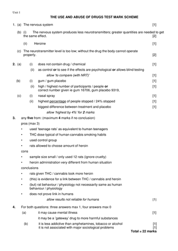 The use and abuse of drugs test | Teaching Resources