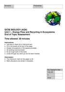 Energy Flow and Recycling in Ecosystems test | Teaching Resources