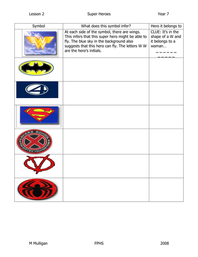 Superheroes scheme lesson 2 symbols sheet | Teaching Resources