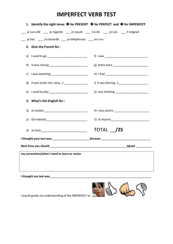 imperfect verb tests in French | Teaching Resources