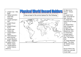 World map - physical geography activity | Teaching Resources