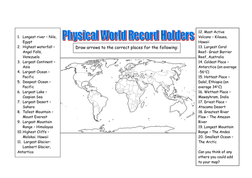 World map - physical geography activity | Teaching Resources