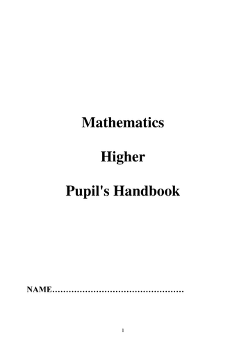 Pupil Self Assessment Booklet - Higher Maths | Teaching Resources