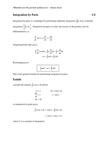 Maths KS5 Core 4: Integration by Parts worksheets | Teaching Resources
