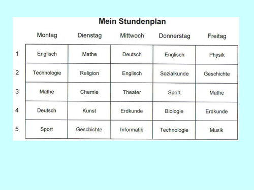 Mein Stundenplan | Teaching Resources