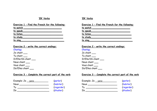 Introduction to ER verbs in the present tense | Teaching Resources