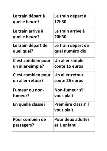 SNCF train timetable/match up activity on trains | Teaching Resources