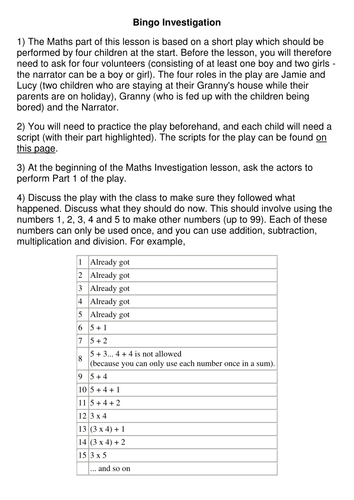 Bingo Investigation (Drama) BODMAS | Teaching Resources
