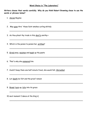 Word choice in 'The Laboratory' | Teaching Resources