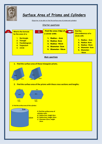 Surface Area of prisms and cylinders | Teaching Resources