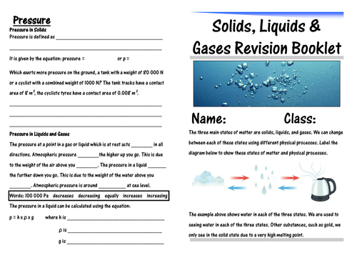 IGCSE Solids, Liquids & Gases Revision Booklet | Teaching Resources