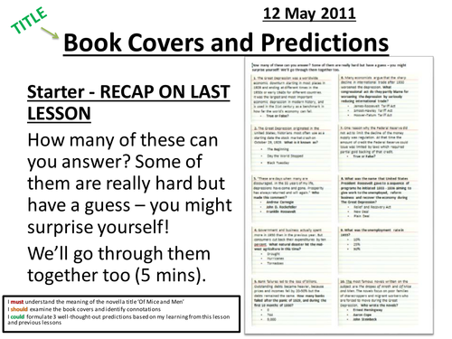 Prereading Of Mice and Men Lesson | Teaching Resources