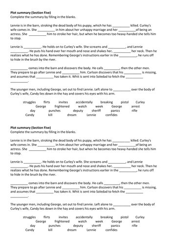 Of Mice and Men Section 3 Plot Summary | Teaching Resources