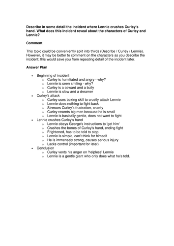 Of Mice and Men Lennie crushes Curley essay | Teaching Resources