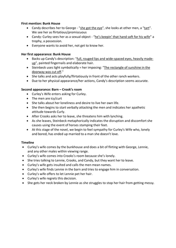 Of Mice and Men Curley's Wife analysis | Teaching Resources