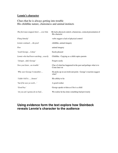 Of Mice and Men - Lennie | Teaching Resources