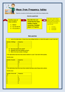 Mean from discrete frequency tables worksheet | Teaching Resources