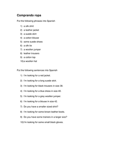 La ropa | Teaching Resources