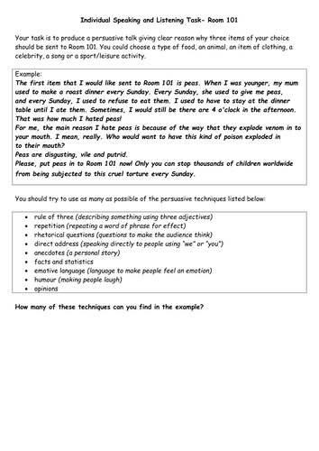 Individual speaking and listening task example | Teaching Resources