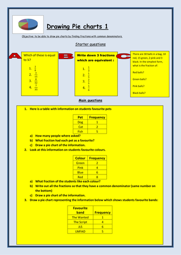 Drawing Pie Charts worksheet | Teaching Resources