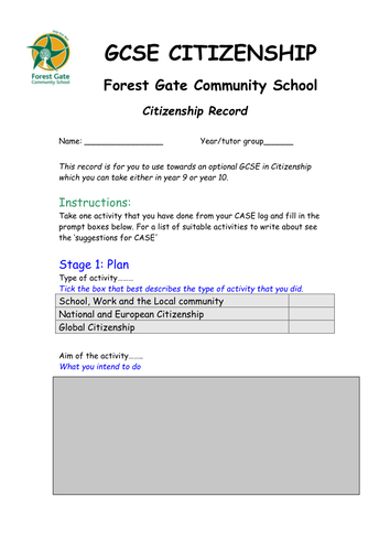 Student log: citizenship record | Teaching Resources