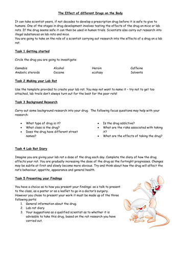 Diary of a lab rat - drugs research task | Teaching Resources