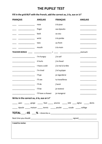 Yr9 French grammar test (the pupils' test) | Teaching Resources