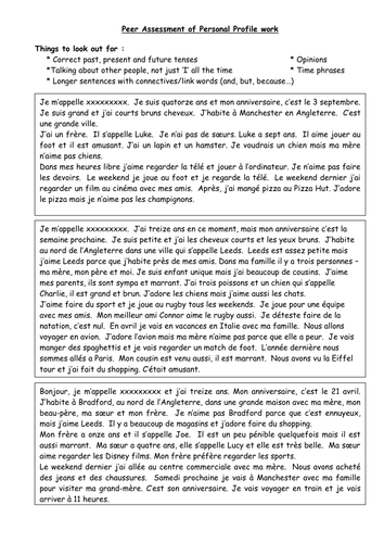 Peer assessment of personal profile work | Teaching Resources