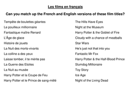 Matching film titles in French & English | Teaching Resources