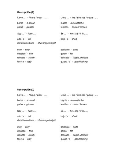 Los ojos, el pelo y la talla | Teaching Resources