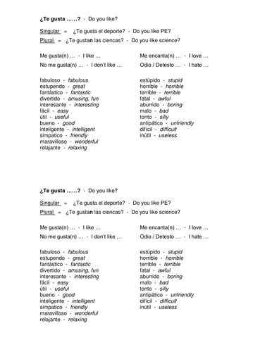 Las asignaturas with opinions using porque | Teaching Resources