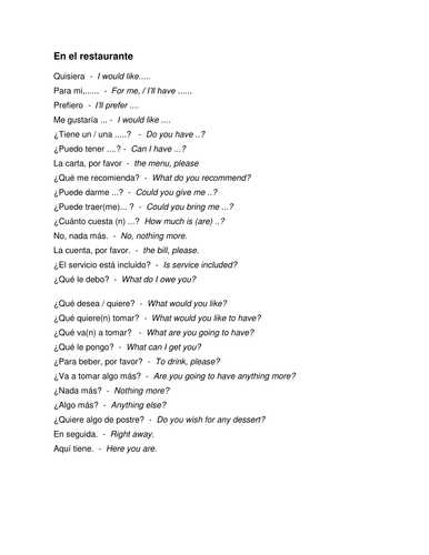 En el restaurante | Teaching Resources