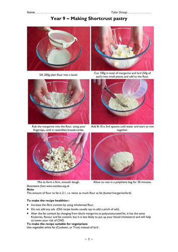 Shortcrust Pastry Task | Teaching Resources
