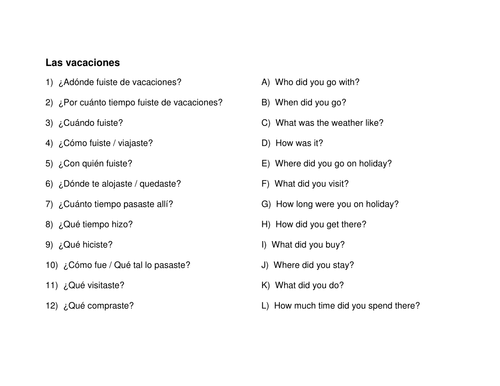 AQA GCSE Holidays - using the past tense | Teaching Resources