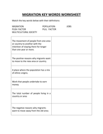 Migration Key words Worksheet | Teaching Resources
